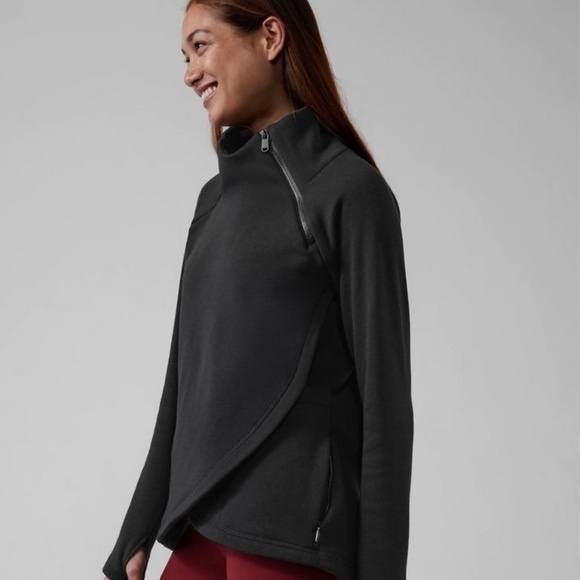 Athleta | Sweaters | New Athleta Cozy Karma Charcoal Asymmetrical Zip ...
